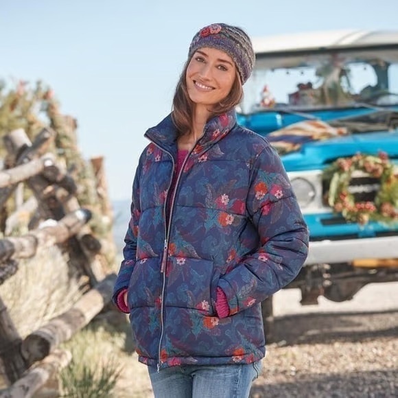 Sundance | Jackets & Coats | Sundance Blue Floral Kimmy Puffer Coat ...